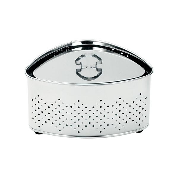 ●材質：18-0ステンレス●圧縮蓋付ですにで水切りが出来使用後は中のゴミが見えません。●蓋にフックがついており、使用中は本体に掛けられます。■商品詳細三角長辺×三角短辺×高さ(mm)：200×160×114質量(kg)：0.34タケコシ /...