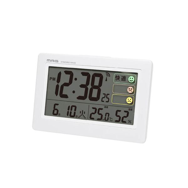 環境アイコンと大きな表示で見やすいデジタル電波時計リビングやダイニングでの利用を想定して、アラーム機能を省いた卓上電波時計です。棚、カウンターやテーブルで使いやすいサイズ感です。【商品の特徴】・時刻を自動修正する電波時計・温度・湿度・カレン...