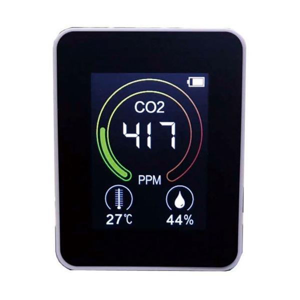 二酸化炭素濃度がひと目でわかります。内臓リチウムイオンバッテリーにより電源無しでも約7時間使用可能です。CO2濃度に応じて液晶画面の円が『緑→黄→橙→赤』の4段階で警告します。間口×奥行×高さ(mm)：70×35×90くれせる / CRECER