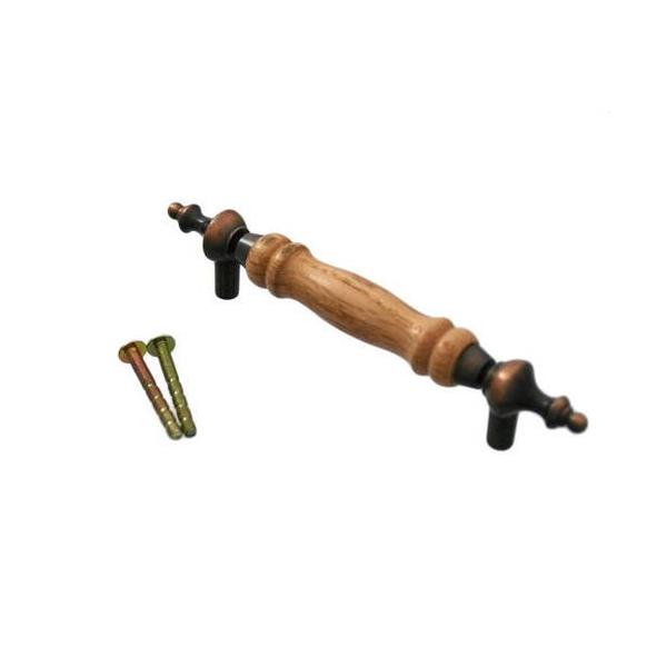 引き出しや扉の、お手軽な模様替えにオススメです。家具タンスの取っ手・ツマミシリーズ家具扉・引出等の取っ手。裏側からビスで止めるタイプの取っ手です。■サイズ：96mm■取付：裏ビス止■カラー・仕上：銅古美/木■本体：亜鉛ダイカスト・木hilo...