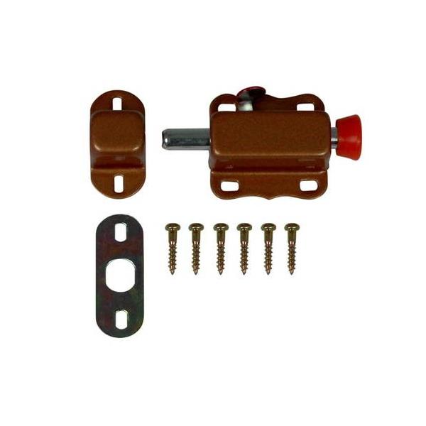 シャフトを押し込むとロックされるオートラッチです。防犯用補助錠金具開き戸等の施錠。ドアなどを内側から閉めるのに用います。レバーを押すことによりロックが解除されます。■入数：1■サイズ：小■本体ビスピッチ：22mm■受け金具ビスピッチ：22....