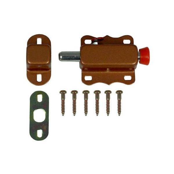 シャフトを押し込むとロックされるオートラッチです。防犯用補助錠金具開き戸等の施錠。ドアなどを内側から閉めるのに用います。レバーを押すことによりロックが解除されます。■材質：鉄■入数：1■サイズ：中■本体ビスピッチ：27mm■受け金具ビスピッ...