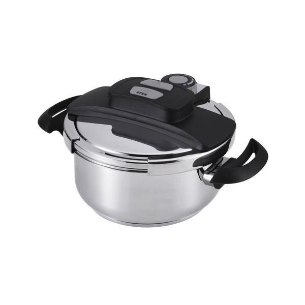 料理に応じて低圧・高圧の切り替えが簡単にできるダイアル式の両手圧力鍋です。圧力の状態が一目でわかる圧力表示付きです。ふたはボタンを押すだけのワンタッチ開閉です。圧力調整装置で余分な蒸気を排出し、圧力を一定に保ちます。圧力がかかっているときは...