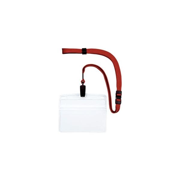 ■ 入数： 1枚■ 本体色(軸色)： 赤■ 外寸： 縦91×横108mm■ 収容寸法： 縦69×横97mm■ ひも長： 90cm■ ひも幅： 約10mm■ 材質： ケース＝再生ポリオレフィン，ひも＝再生PET，クリップ＝再生PCオープン工業...