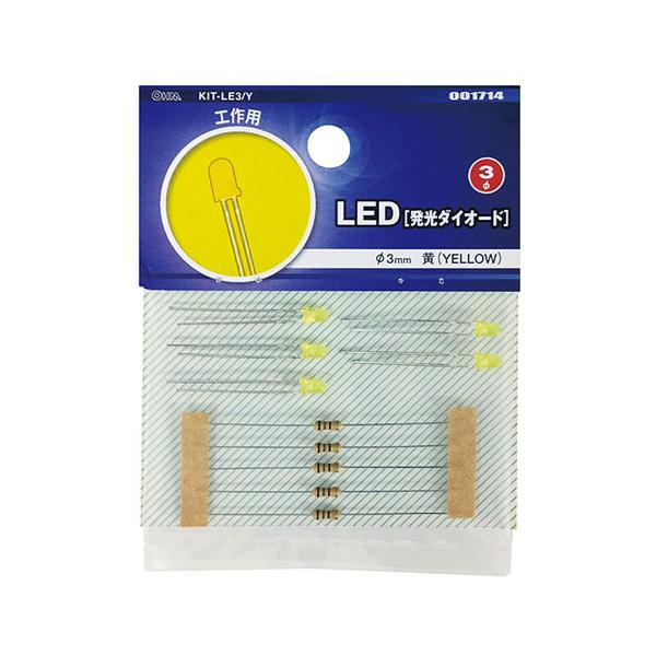 【特長】● 工作用のLED(発光ダイオード)です。● 直径：3mm● 色：黄【仕様】■ 定格電圧：2.5V■ 定格電流：20mA■ 6V用抵抗(180Ω)付※ご注意・ LEDの特性上、色ムラが出る場合があります。・ 工作用の為、装飾等にはご...