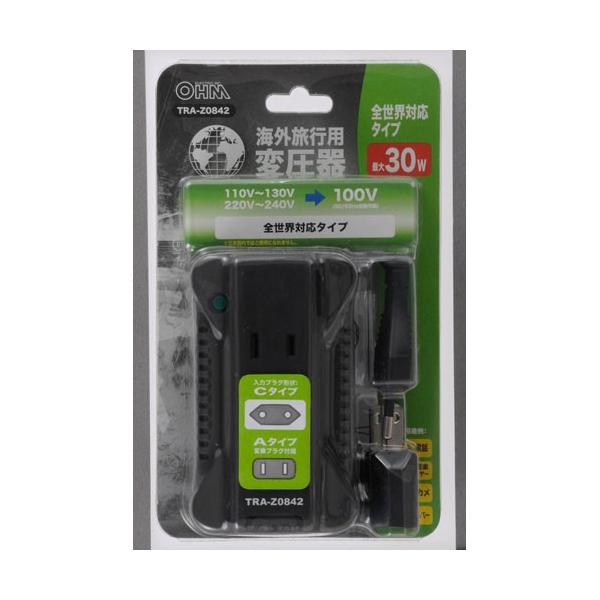 【 特 長 】■ 110V〜130Vまたは220V〜240Vの電圧を100Vに変圧します。【 仕 様 】入力電圧：110V〜130V/220V〜240V 50/60Hz(2ステップ自動切替え)出力電圧：100V 50/60Hz容量：30VA...