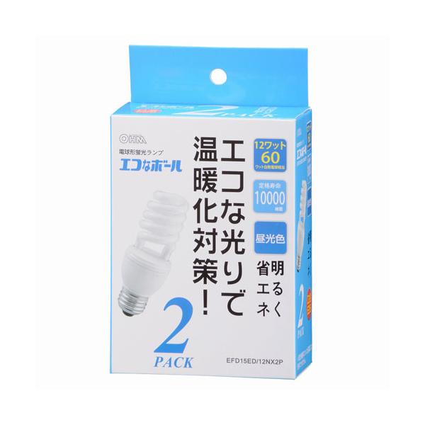 【特長】● 一般球(口金E26)がついている器具にそのまま使用できる電球形蛍光灯です。● 消費電力12Wで60W白熱電球相当の明るさ● 2個入り【仕様】■ 口金：E26■ 寸法：外径42mm、全長120mm■ 質量：60g■ 定格消費電力：...