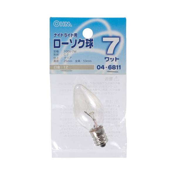 【仕様】口金：E12定格：100V-7W形状：C-7仕上：クリアサイズ：直径25mm×全高53mmオーム電機 / おーむでんき / OHM