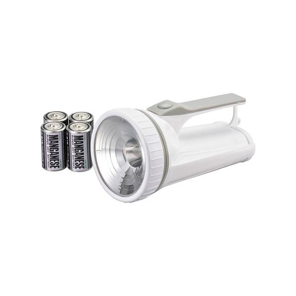 【 特 長 】■ 広域を明るく照らします■ 3Wだから明るい（1m照度7800ルクス）■ すぐ使える電池付き■ LEDだから永く使用でき省エネルギー■ 連続点灯は約60時間【 仕 様 】使用電池：単1形乾電池4本（マンガン乾電池付属）使用光...