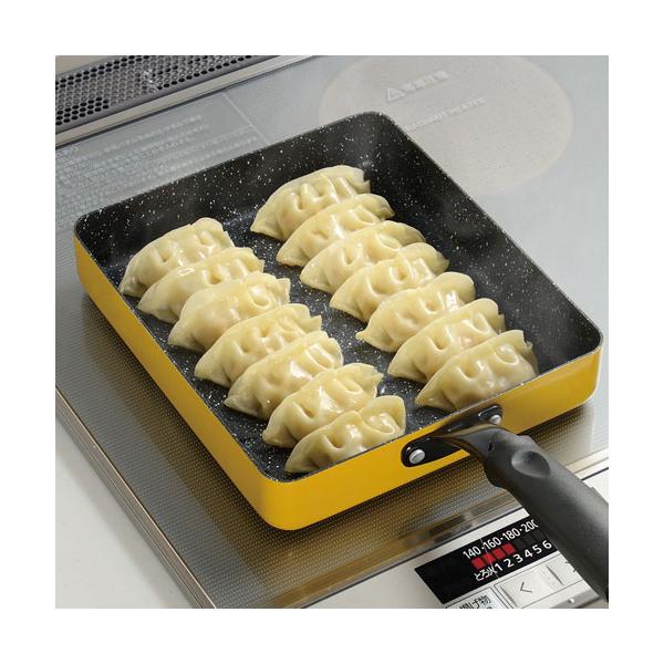 あれこれ迷わずこれひとつ！使えるのに、コンパクトな四角いフライパン。調理面積は28cmの丸型フライパンとほぼ同じ。見た目よりたくさん調理可能なのに、煮る・茹でるの調理では水の節約にも。煮る・焼く・茹でる・炒める、とマルチに活躍してくれます！...