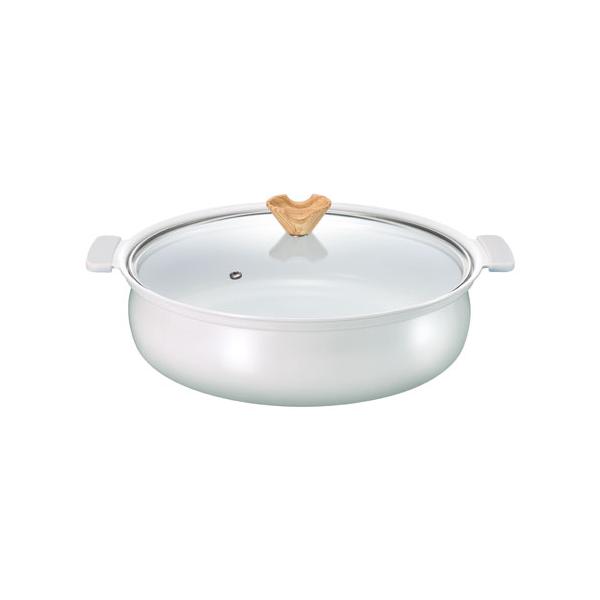 ■軽くてかわいい友達と楽しむ卓上鍋。■ころんとぷっくりフォルム＆流行のくすみカラーでSNS映えもバッチリ！■料理を美しくおいしそうに見せる！■ピュアホワイトなセラミックコーティング。■味や風味を損ないにくい機能性も備えている！■小ぶりなつま...