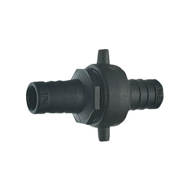 特徴：ホースどうしを連結。ホースをつないだまま、中央のネジで着脱が可能。材質 ポリアミド商品番号：90101000