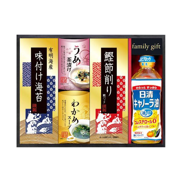 ▲商品の特性上、基本的にご返品を承ることが出来ません。何卒ご了承ください。（返品・キャンセル不可）油っこくないでおなじみのキャノーラ油と和食セットです。■サイズ・内容有明海産味付海苔(3切6枚)・うめ茶漬け(4.3g×2袋)・わかめスープ(...