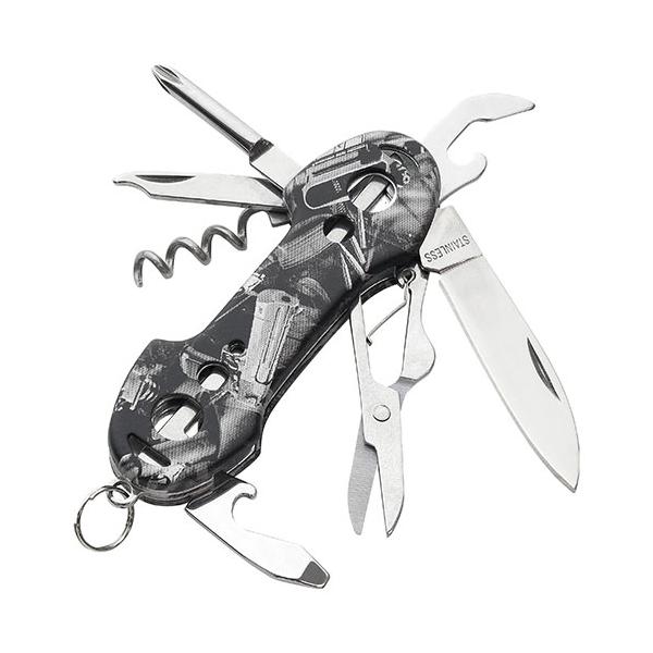 手のひらサイズのボディーに10機能を搭載したマルチナイフです。【商品サイズ】幅26× 高さ78× 奥行11mm 重量54g【用途】アウトドアなどでの各種作業。【機能・特徴】タフに使えるサビに強いステンレス製です。海、山、川やキャンプなど様々...