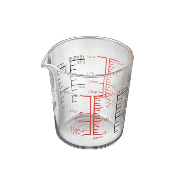 中からも読めるメモリ。粉ものは黒、液体は赤の計量メモリで読みやすい！品番： CMJ-200200cc最小目盛： 50ccサイズ： φ81× 87日本製ハリオ / はりお / HARIO