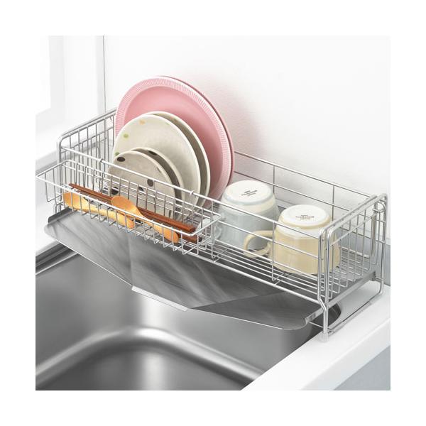 シンクサイドのわずかなスペースに設置できる水切り。スライド式なので、洗い物の量に応じて便利に使えます。斜めトレーでシンクに直接流れていきます。便利な小物ポケット付き。金属加工の産地「燕三条製」です。■ 全長（mm）本体：470トレイ：452...