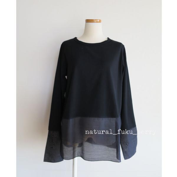 ■商品詳細■  UNPLE フライス 切替 ロンT カットソー です。  PU混の伸びが良く心地よいフライス生地にテンセルベースの適度な光沢とシアー感のある布帛生地で袖と裾を切り替えたインナーカットソーです。ニットのかゆみ防止、カットソーの...