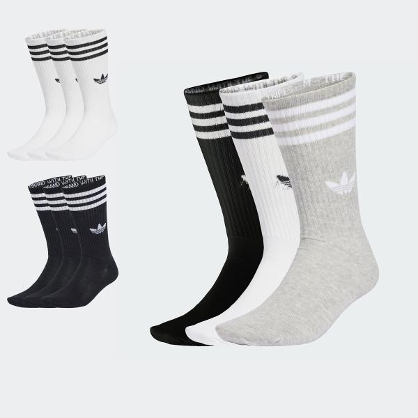 ●3本線をあしらった3足組クッションソックス3-Stripe Cushion High Crew Socks快適な足元をサポートするアディダスのクルーソックス。3枚組で消耗やローテーション面も安心。お馴染みの3本線が主張するデザインです。高...