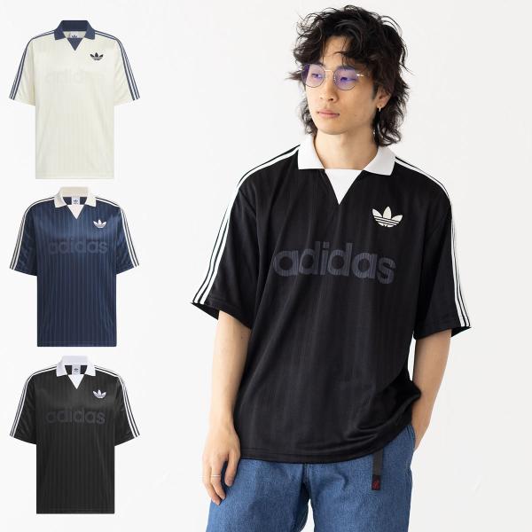 ●80'sサッカーウェア着想のゲームシャツ。adidas 夏の定番、ユニフォーム素材シリーズ。こちらは80年代のゴールキーパージャージーに着想を得たレトロスポーティーなゲームシャツです。生地の特性を活かしたはっきりとした色味と光沢、ジャカー...