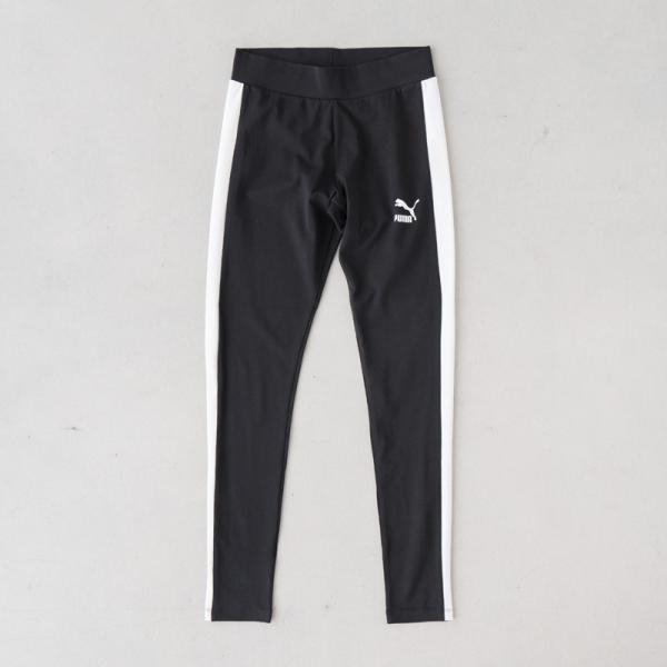 ブラックボディーにT7パネルラインを効かせた正統派デザインのレギンス。ストレッチを効かせたコットン素材で快適な履き心地です。プーマのアイコンを飾ったクラシックなルックス。＜トラックパンツ平置実寸(cm)＞アジアサイズ：ウエスト／総丈／股下／...