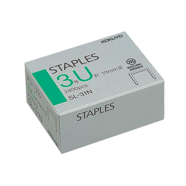 【仕様】●サイズ：３号Ｕ●材質：軟鋼線材●１連接着本数：５０本●注文単位：１小箱（２４００本）●商品種別：中型ホッチキス針