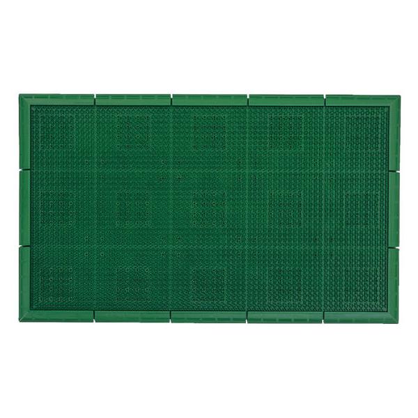 【仕様】●仕様：屋外エリア（細かい泥落し用）●サイズ：６００×９００ｍｍ●厚み：約１３ｍｍ●質量：約１．６ｋｇ●材質：ＥＶＡ●防炎性能（E0.960504）●色：グリーン　RH_02
