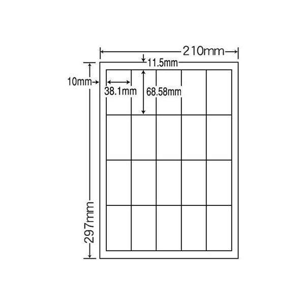 【商品説明】コンピューターラベルとして、最も普及している原紙を使用しており、製品の安定と使い易さ、低価格を追求した製品です。【仕様】●仕様：２０面●シートサイズ：Ａ４（２１０×２９７ｍｍ）●ラベルサイズ（横×縦）：３８．１×６８．５８ｍｍ●...
