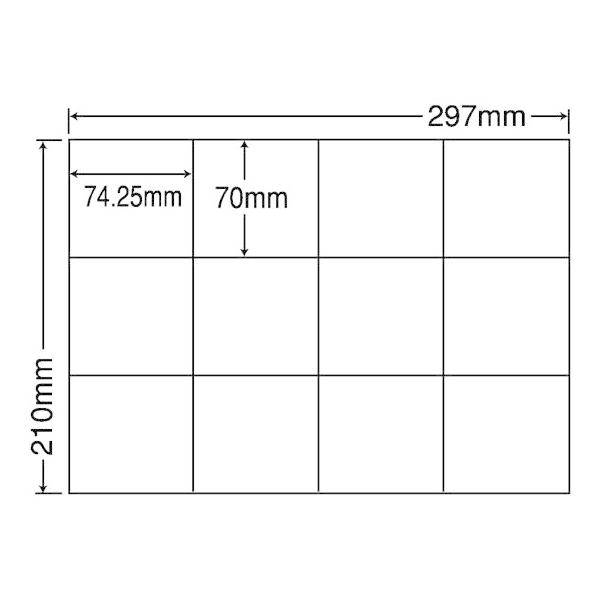【仕様】●仕様：１２面●シートサイズ：Ａ４（２１０ｍｍ×２９７ｍｍ）●ラベルサイズ（横×縦）：７４．２５×７０ｍｍ●対応プリンタ：インクジェット（染料のみ）、モノクロレーザー、モノクロコピー、熱転写※顔料系インク、カラーコピー機には対応して...