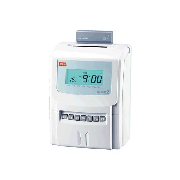 【仕様】●１日６欄印字●２色印字●電波時計付モデル●サイズ：幅１８７×奥行１３０×高さ２７２ｍｍ●重量：２．４ｋｇ●使用可能人数：打刻のみ／１５０名、計算設定時／６０名●適応タイムカード：ＥＲ−Ｓカード、ＥＲ−Ｓカード／Ｒ●適応インクリボン...