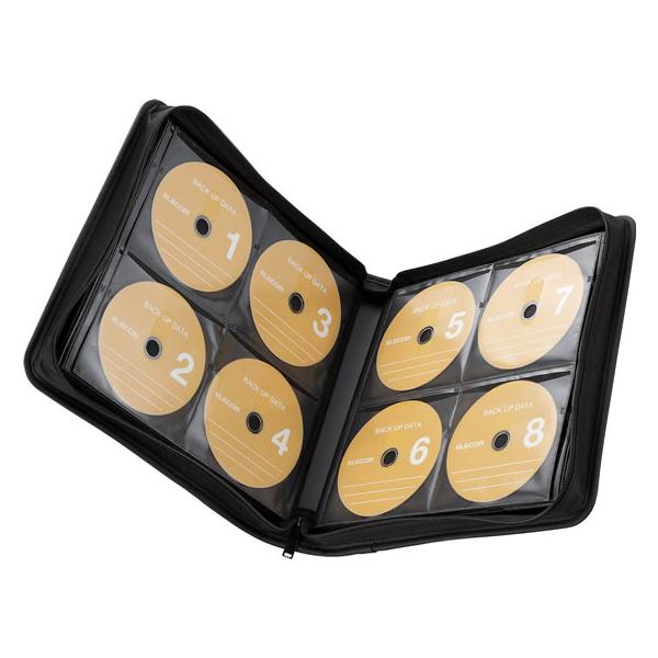 【商品説明】分類に便利なタイトルカード付持ち運びに便利なハンドル付収納に便利な縦置設計ホコリが入りにくい構造ディスク飛び出し防止のストッパー付フルオープンファスナー【仕様】●色：ブラック●収容枚数：ＣＤまたはＤＶＤ１６０枚※メディアはついて...