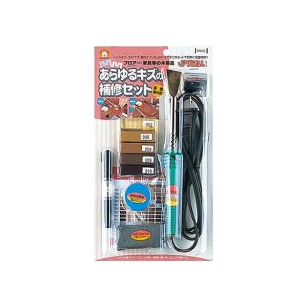 【商品説明】●専用電気コテでカラースティックに熱を加え、キズに流し込んで補修します。●補修箇所のカラーに色を合わせられる混色表付き。●コテ幅（約１０ｍｍ）までの大きさのキズを補修する事ができます。【仕様】●セット内容：専用電気補修コテ、耐熱...