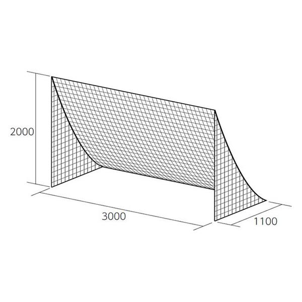 【商品説明】側面三角ミニサッカーネット。四角目（２張１組）。【仕様】●素材・材質：ポリエチレン有結節　●仕様：４４０Ｔ／６０本、網目／１０ｃｍ角　●サイズ：高さ２００×幅３００×奥行１１０ｃｍ　●商品重量：約２．７ｋｇ／組　●原産国：台湾