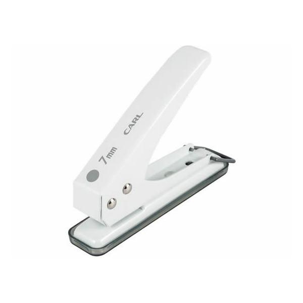 【商品説明】片手に収まるハンディタイプの１穴パンチです。　抜きカスが見やすい半透明クズ受けは、底部のフタを開ければ簡単に抜きカスが捨てられます。　ハンドルは押し下げた状態で保持できるので引き出しなど、コンパクトに収納可能です。　カードリング...