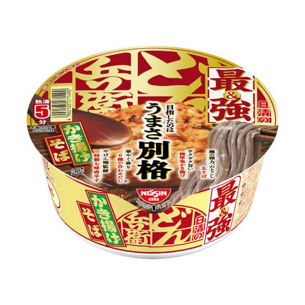 【商品説明】弾力とのどごしが楽しめる「太そば」、鰹節としょうゆの華やぐ香りが特長の６種の合わせだしを使用したつゆ、通常よりぶ厚い「鬼かき揚げ」、東京・浅草の老舗「やげん堀」監修の「特製七味唐辛子」。こだわり抜いた「最強どん兵衛」です。【仕様...