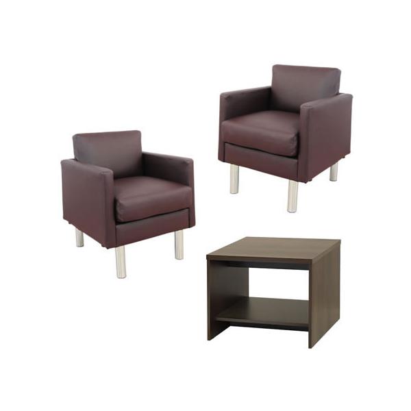 【仕様】●カラー：ブラウン●サイズ：１人掛けソファ／幅６３０×奥行６３０×高さ７４０ｍｍ（座面高４３０ｍｍ）／１台あたり、センターテーブル／幅５５０×奥行５５０×高さ４５０ｍｍ●材質：ソファ／張地：ＰＶＣレザー・ウレタンフォーム、木フレーム...