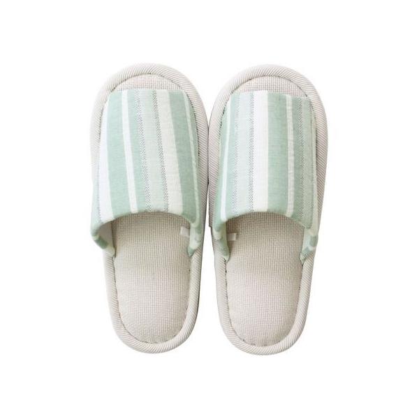 【商品説明】インド綿風の織り感のある生地を使用した、春夏にぴったりのスリッパです。　床を傷つけにくいポリスウェード底。【仕様】●色：グリーン●適応サイズ：Ｍサイズ／約２４ｃｍくらいまでの方に。※ご使用始めは窮屈に感じられる場合がございますが...