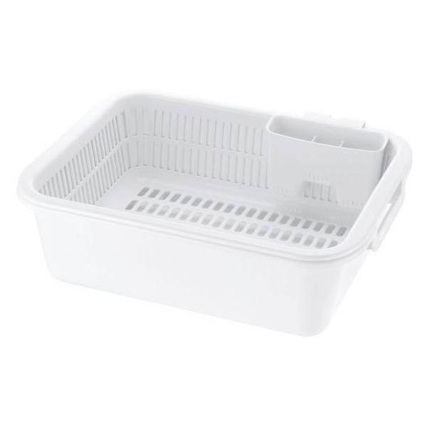 【商品説明】たっぷり入る大容量。短いスプーン・フォークも取り出しやすい深さ２段階のポケット付き。【仕様】●カラー：ホワイト●商品本体サイズ：幅４８．３×奥行３７．７×高さ１６ｃｍ●商品重量：１０００ｇ●材質：本体・カゴ・ポケット：ポリプロピレン