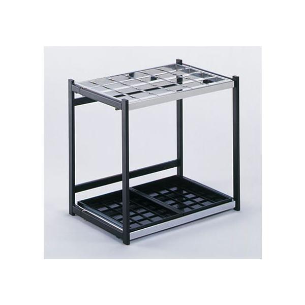 【仕様】コンパクトに折りたためて、組立ても簡単。　●外寸法：幅５２３×奥行３６６×高さ５００ｍｍ●材質：本体／スチール（焼付塗装＋クリア塗装）、受皿／ポリプロピレン（再生樹脂）●質量：６ｋｇ●機能：２４本立、折りたたみ式●折りたたみ時厚さ：...