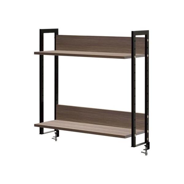 【商品説明】天板厚み１５〜３６ｍｍ、設置箇所奥行き４０ｍｍ以上のデスクに取り付け可能。　２段の棚は可動ピッチ５１ｍｍでお好みの高さに設置してご利用いただけます。　※必ず壁付けでご使用ください。【仕様】●カラー：ウォルナット　●外寸（ｍｍ）／...