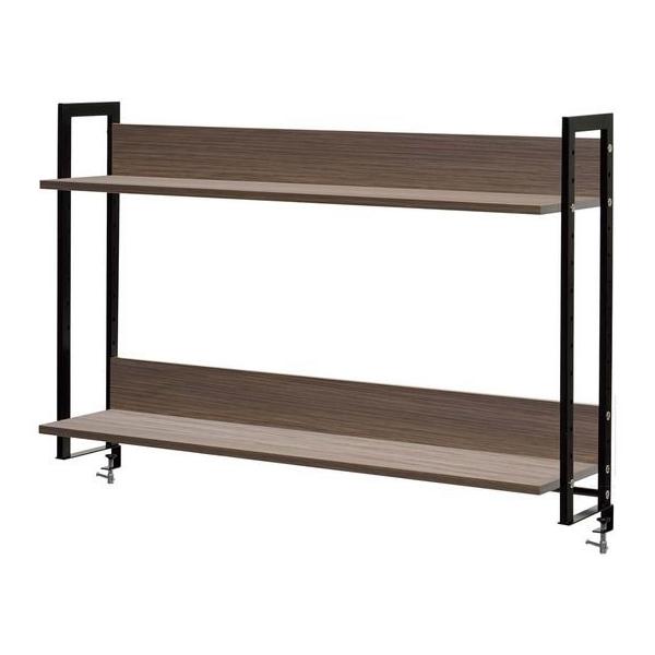 【商品説明】天板厚み１５〜３６ｍｍ、設置箇所奥行き４０ｍｍ以上のデスクに取り付け可能。　２段の棚は可動ピッチ５１ｍｍでお好みの高さに設置してご利用いただけます。　※必ず壁付けでご使用ください。【仕様】●カラー：ウォルナット　●外寸（ｍｍ）／...