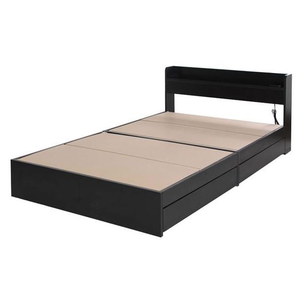 【商品説明】シンプルなデザインでも実用的な多機能をしっかり備えたベッドフレームです。　２杯の引き出しでたっぷりと収納でき、デッドスペースになりがちなベッド下を有効活用できます。　棚部分にはコンセントが付いており、枕元でのスマホやタブレットの...