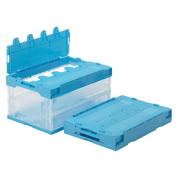 【仕様】両長短辺及びフタにラベル剥離用シボ面有、上枠短辺コーナー部片側にラベル剥離用リブ有、インシュロックによるフタの封印及び短辺の固定が可能。●色：透明／ライトブルー●内容量：４１．６Ｌ●外寸：５３０×３６６×２８１ｍｍ●有効内寸：４９３...