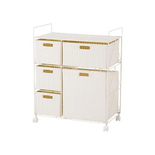 【商品説明】デザインと使いやすさを考えたランドリーワゴン。　ラタン調ですっきり美しい。　ガバっと開いて放り込みＯＫ。　小物を置くのに便利な天板。　使いやすさを考えた機能。【仕様】●カラー：ホワイト●サイズ：約幅６５×奥行３５×高さ８０ｃｍ●...