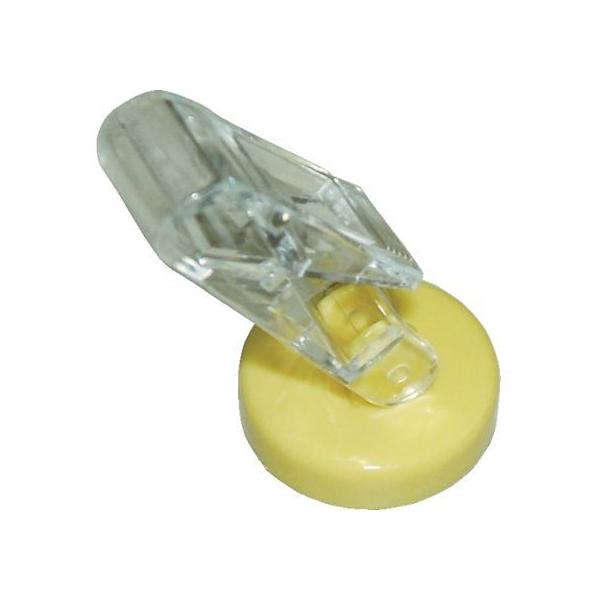 【商品説明】●リクライニング可動式のカード立てです。●片側にクリップが付いています。【仕様】●型番：UC−8−YL　●色：イエロー　●タイプ：PS樹脂　●縦（mm）：57　●横（mm）：30　●マグネット付　●ポリスチレン（PS）