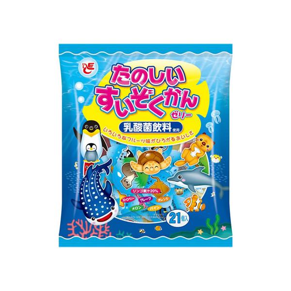 【商品説明】乳酸菌飲料とリンゴ果汁２０％（生果汁換算比）を配合した５種類の味が楽しめるフルーツゼリーです。　味はオレンジ、パイン、グレープ、ストロベリー、メロンの５種類を味わえます。　カップのフタには海洋生物が全部で４８種類描かれています。...