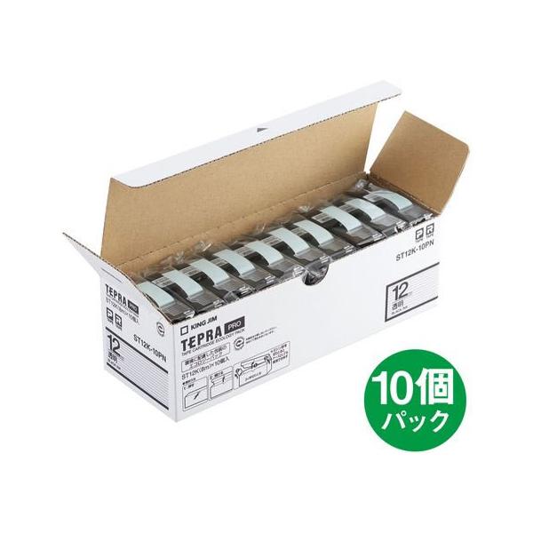 【仕様】包装材を減らし、環境にやさしいセットにしました。　●テプラＰＲＯ用●テープ幅：１２ｍｍ●テープ長さ：８ｍ●テープ色：透明●文字色：黒●注文単位：１箱（１０個）●グリーン購入法適合●GPNエコ商品ねっと掲載