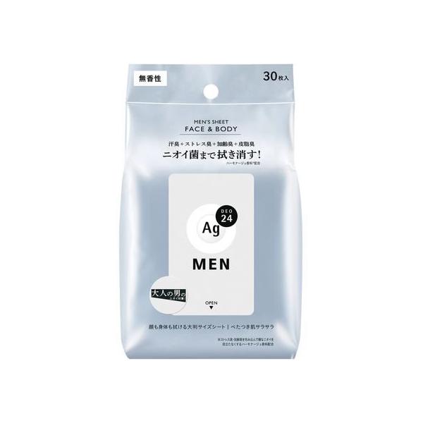 【商品説明】汗臭＋ストレス臭＋加齢臭＋皮脂臭に携帯する大人の男のエチケット、ニオイにもテカリにも気を配るあなたに、顔も身体もこれ１つ！【仕様】●シート寸法：２００×２５０ｍｍ　●無香性　●内容量：３０枚