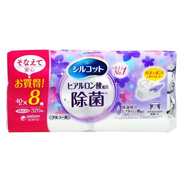 【仕様】肌ざわりのよい厚手やわらかシート。　高濃度アルコールを配合しているので、「目に見えないバイ菌までしっかり拭きとり除去」できるウェットティッシュです。　●つめかえ用●シートサイズ：１９０×１３５ｍｍ●ヒアルロン酸入り●アルコール配合●...