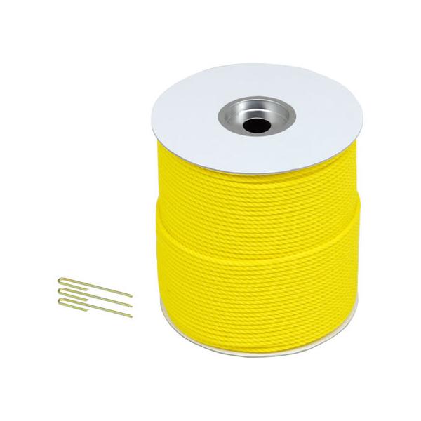 【商品説明】太さ６ｍｍ、黄いろ、杭セットのグランドロープ。【仕様】●素材・材質：ポリエチレン　●サイズ：６ｍｍ×３００ｍ　●原産国：日本　●付属品：杭１００本（Ｇ−１２３７）