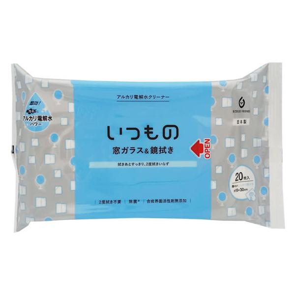 【商品説明】ｐＨ安定剤不使用で手肌に優しい。合成界面活性剤不使用。【仕様】●入数：２０枚●シートサイズ：約１８×３０ｃｍ●有効成分：アルカリ電解水、発酵エタノール●素材：レーヨン、ポリエステル●生産国：日本●使用シーン：窓ガラス／鏡／網戸